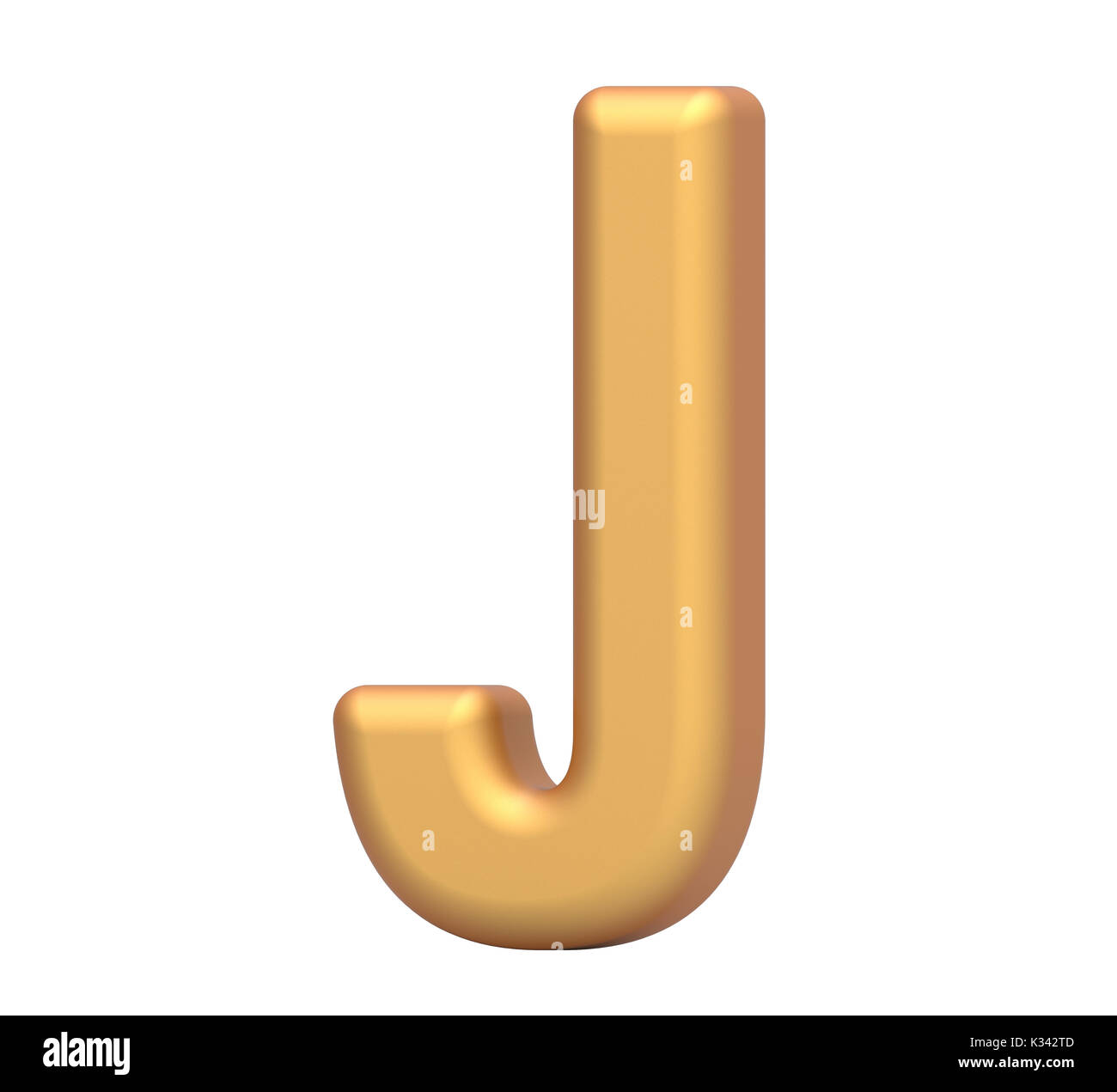 golden letter J, 3D rendering thin and tall alphabet in matte golden ...