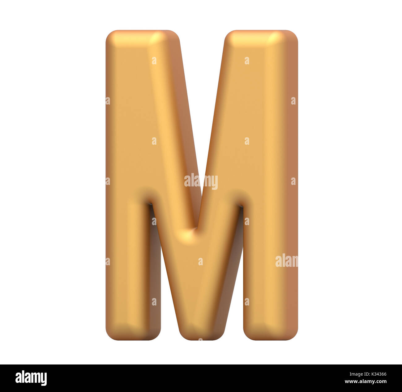 golden letter M, 3D rendering thin and tall alphabet in matte golden ...