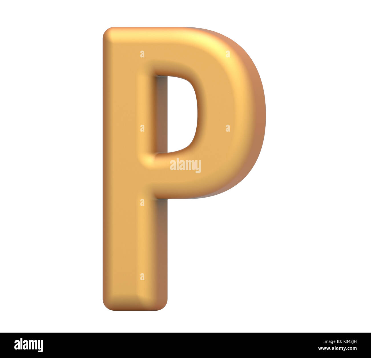 golden letter P, 3D rendering thin and tall alphabet in matte golden ...