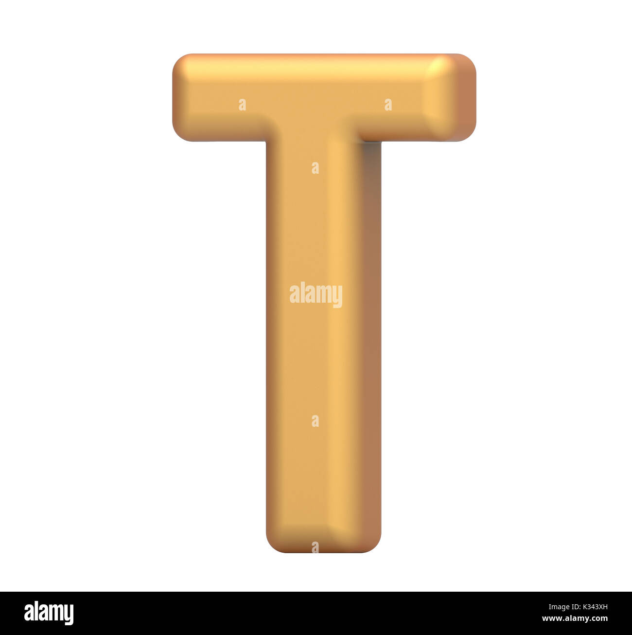golden letter T, 3D rendering thin and tall alphabet in matte golden ...
