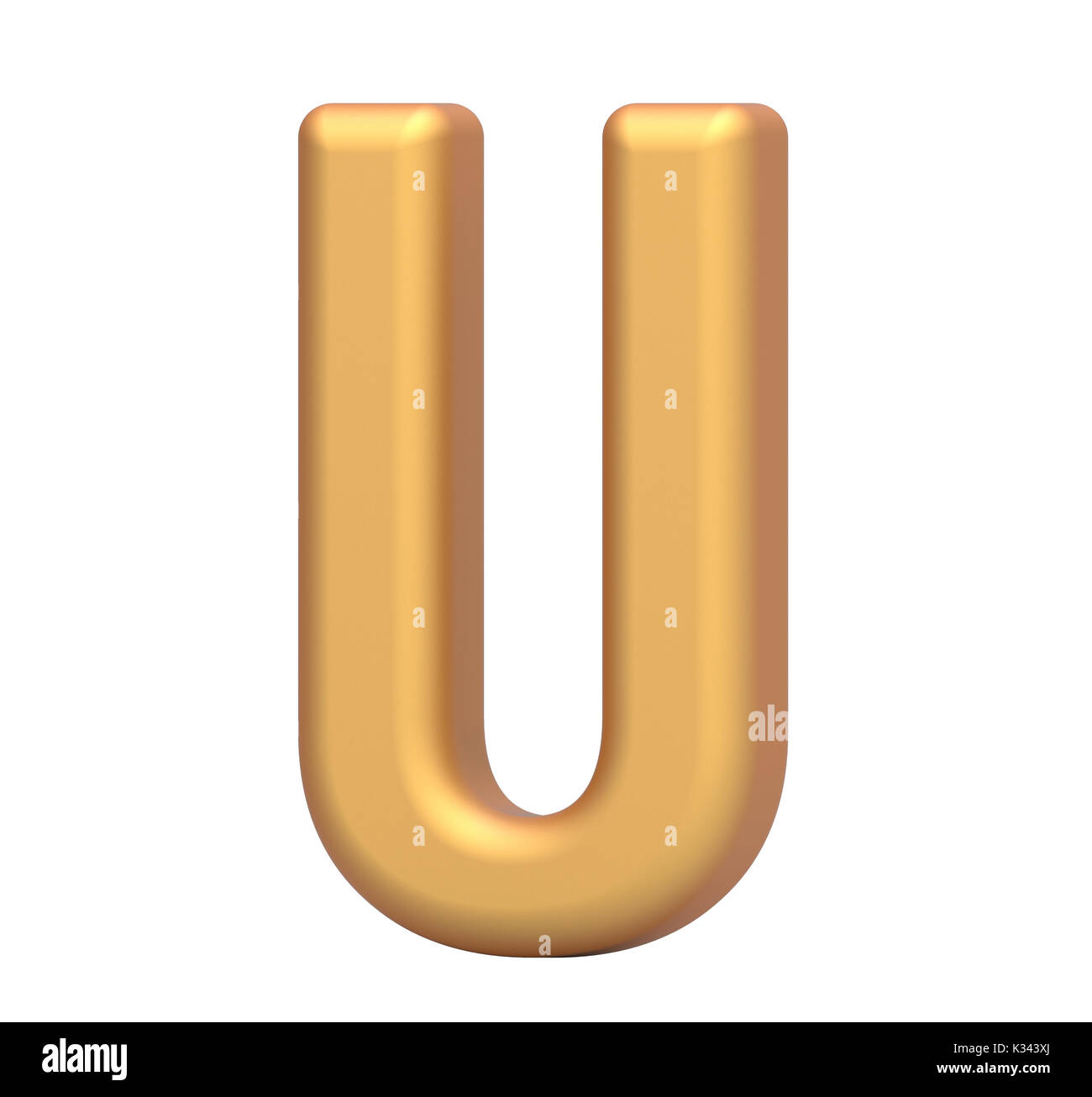 golden letter U, 3D rendering thin and tall alphabet in matte golden ...