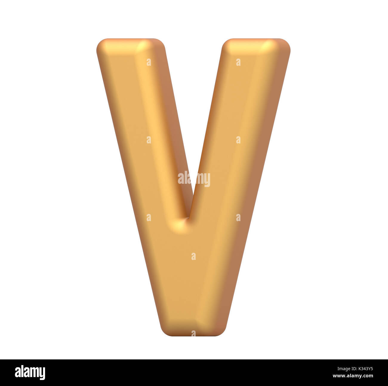 golden letter V, 3D rendering thin and tall alphabet in matte golden ...