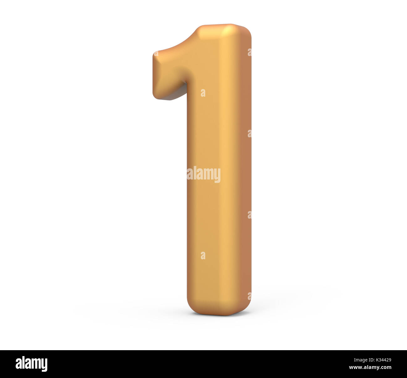 golden number 1, 3D rendering matte gold number isolated on white ...