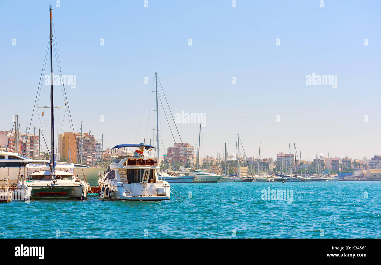 Yachts and fishing boats in Torrevieja port. Costa Blanca. Spain Stock ...
