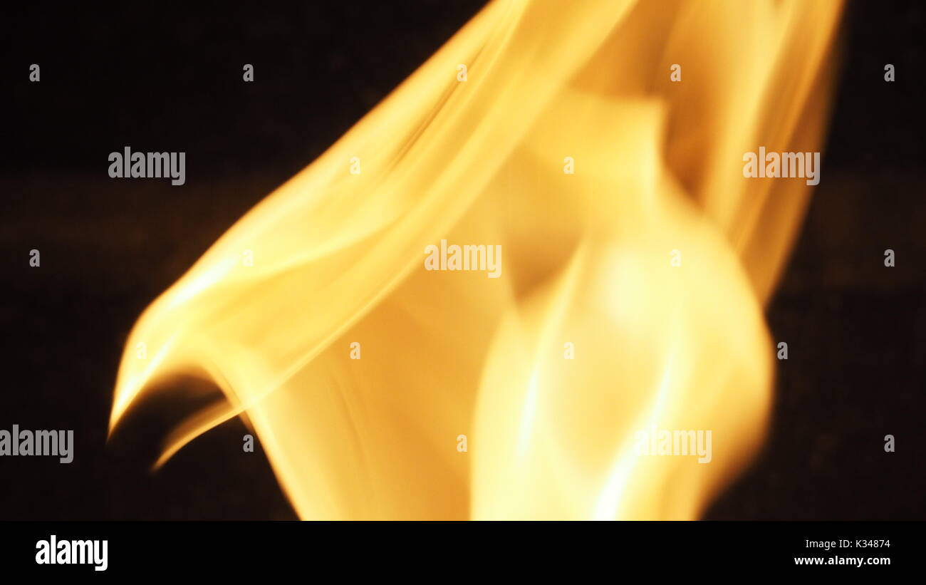 Fire for cooking is blazing dangerously close-up and yellow color on ...
