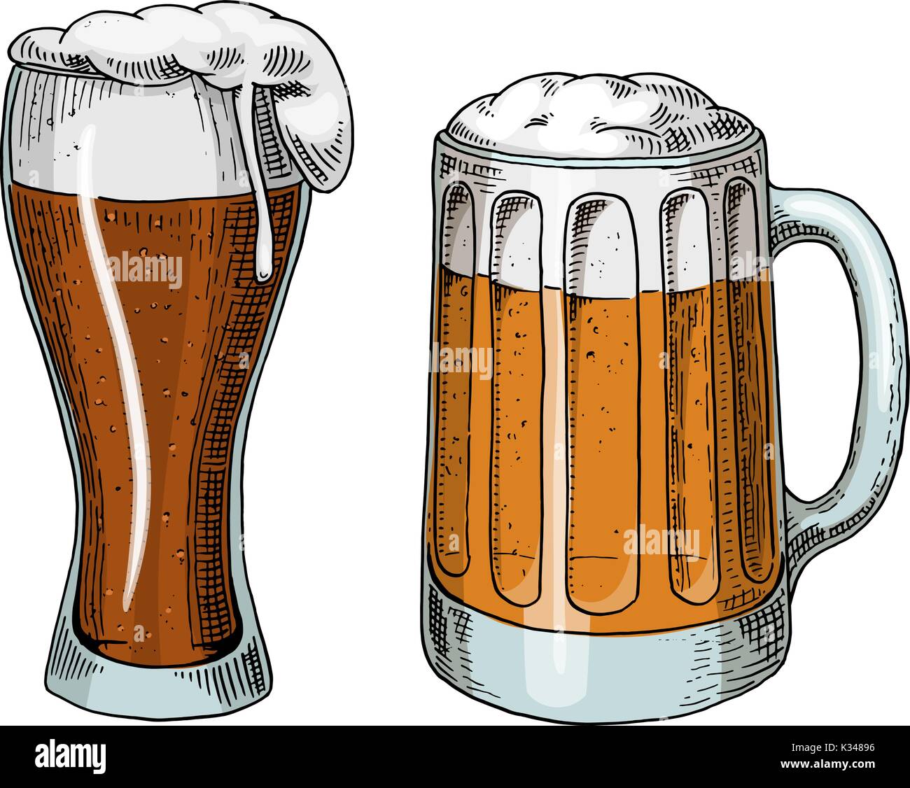 Beer glass, mug or bottle of oktoberfest. engraved in ink hand drawn in ...
