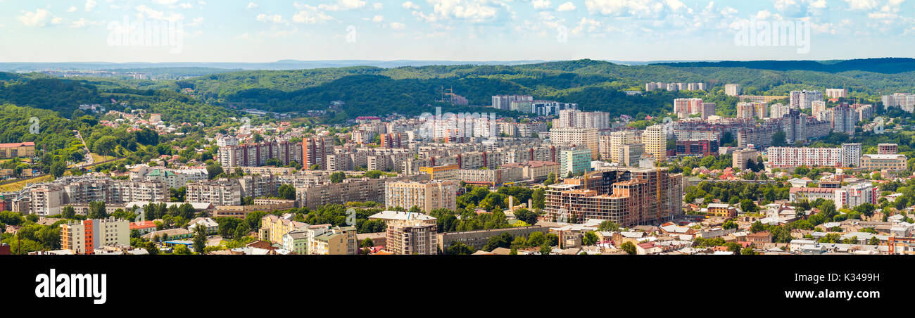 Aerial view of Lviv city. Panorama with modern buildings and urban ...