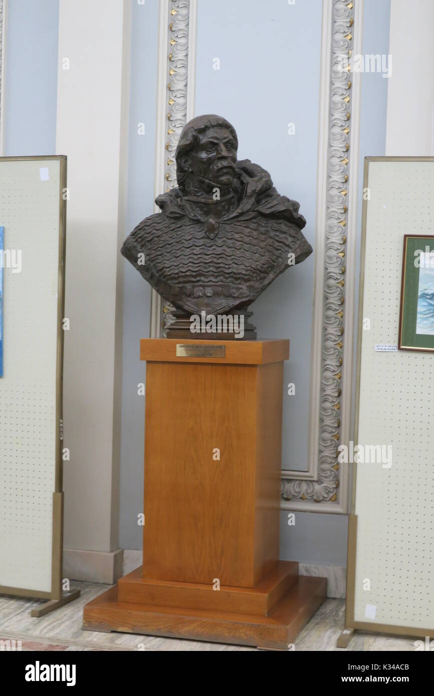 Bust of Gheorghe Doja, Gyorgy Dozsa, a soldier of fortune in a lobby of ...