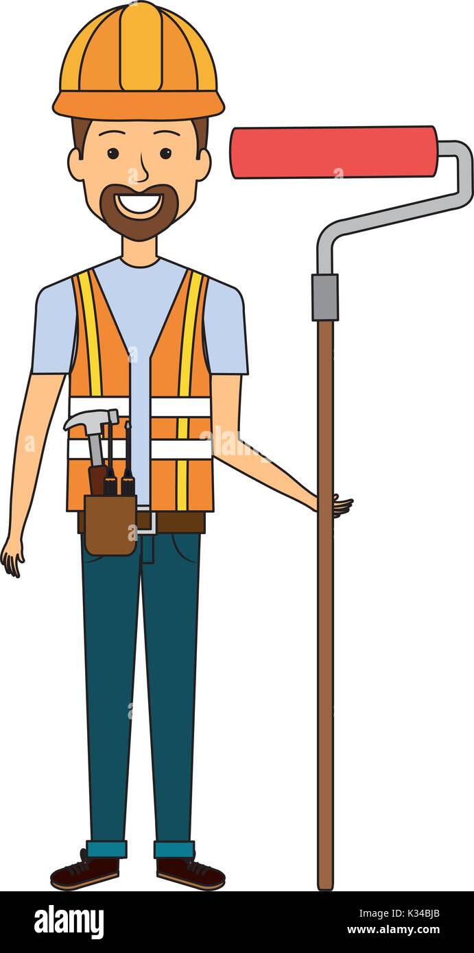 repairman builder with roller paint avatar character vector ...