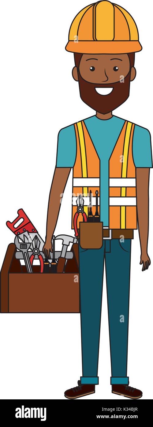 repairman builder with toolbox avatar character vector illustration ...
