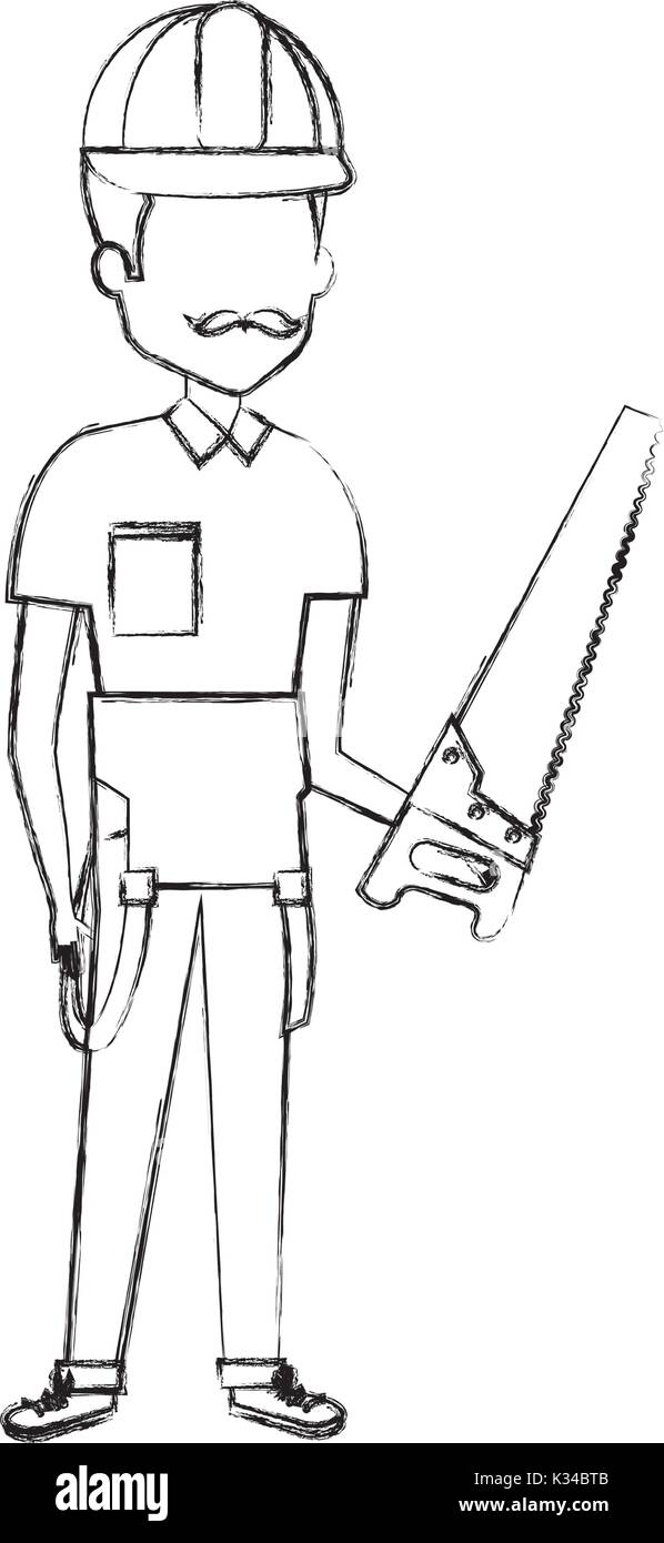 repairman builder with handsaw avatar character vector illustration ...