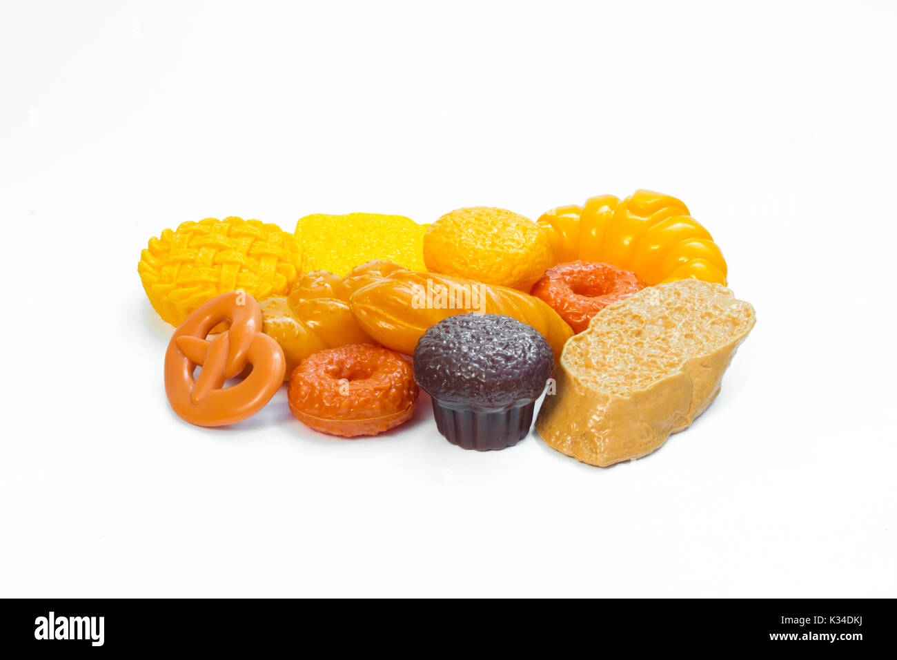 Group of bakery and pastries plastic toys for children in isolated ...