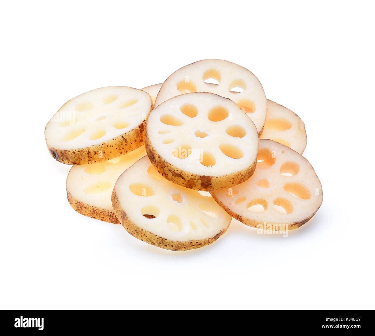 Lotus root on white background Stock Photo - Alamy