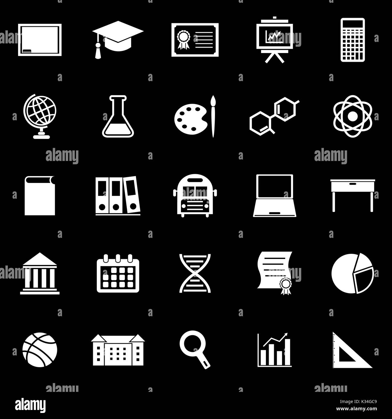 Education icons on black background, stock vector Stock Vector Image ...