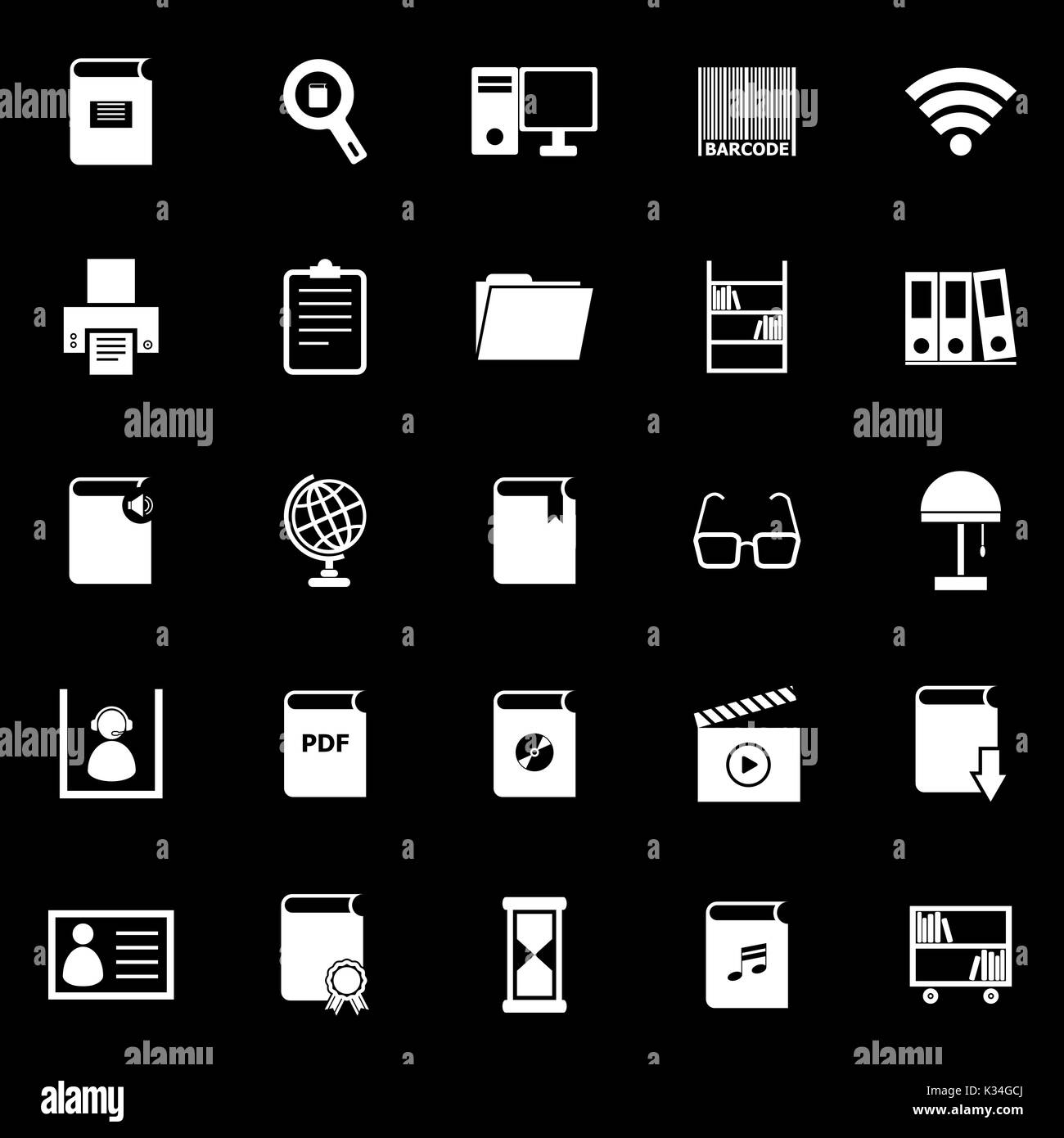 Library icons on black background, stock vector Stock Vector Image ...
