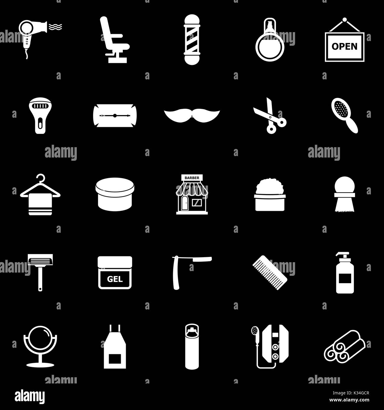 Barber icons on black background, stock vector Stock Vector Image & Art ...