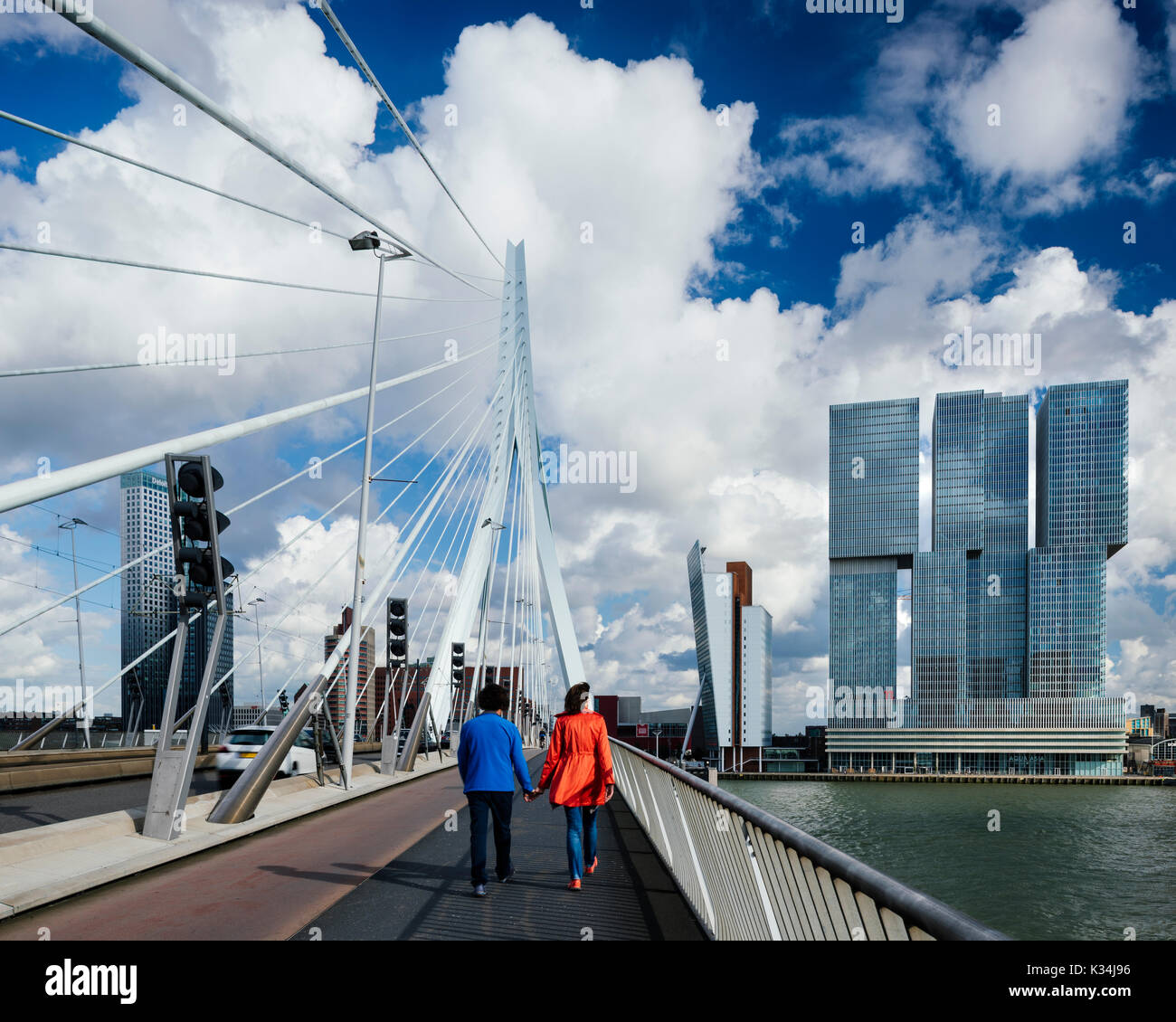 Erasmus Bridge and 'De Rotterdam', Wilhelminakade, Rotterdam ...