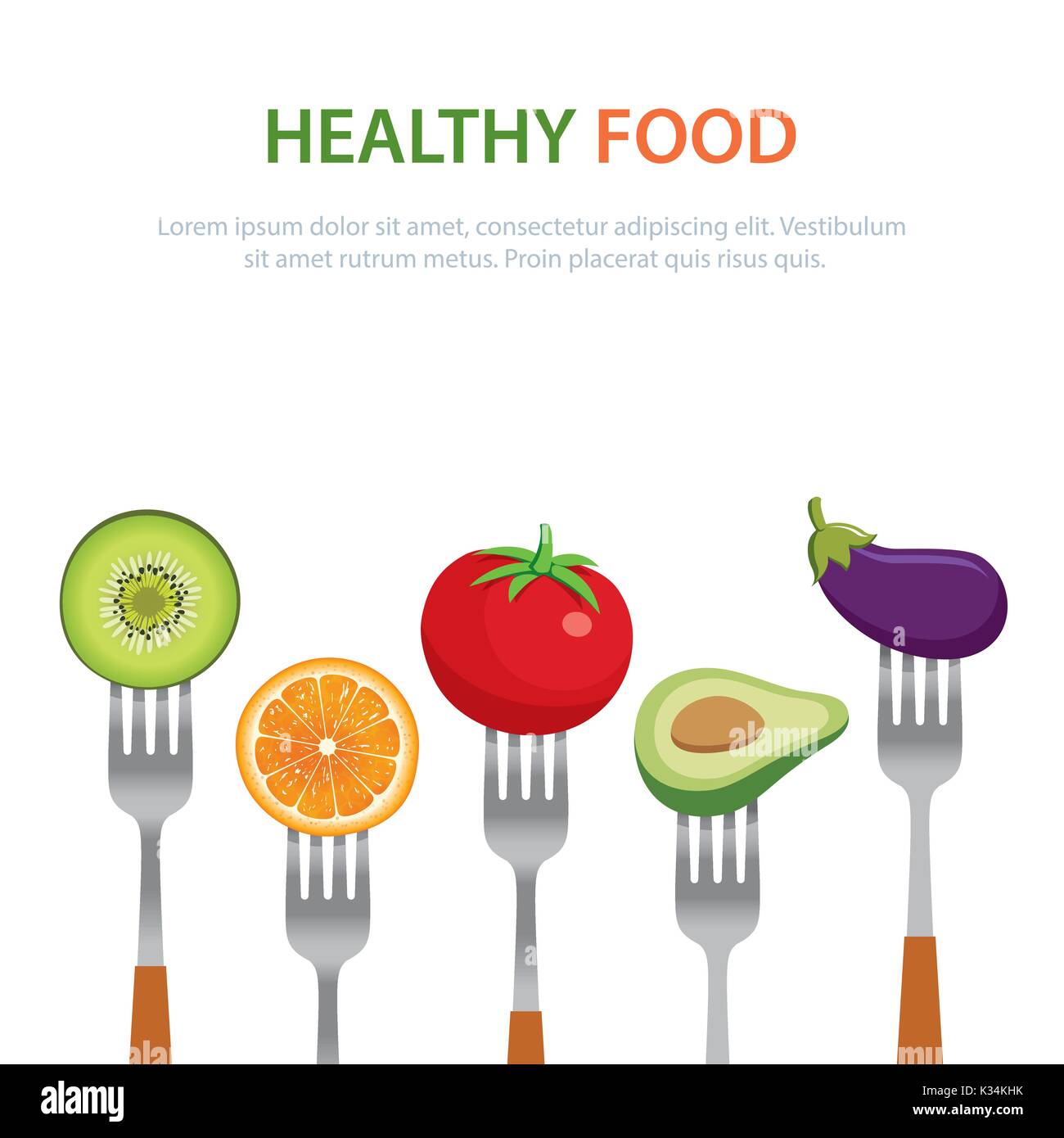 healthy food on the forks diet concept fruits and vegetables Stock ...