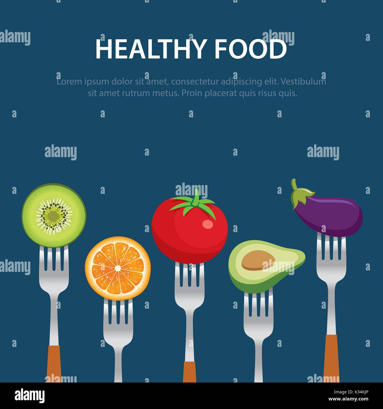 healthy food on the forks diet concept fruits and vegetables Stock ...