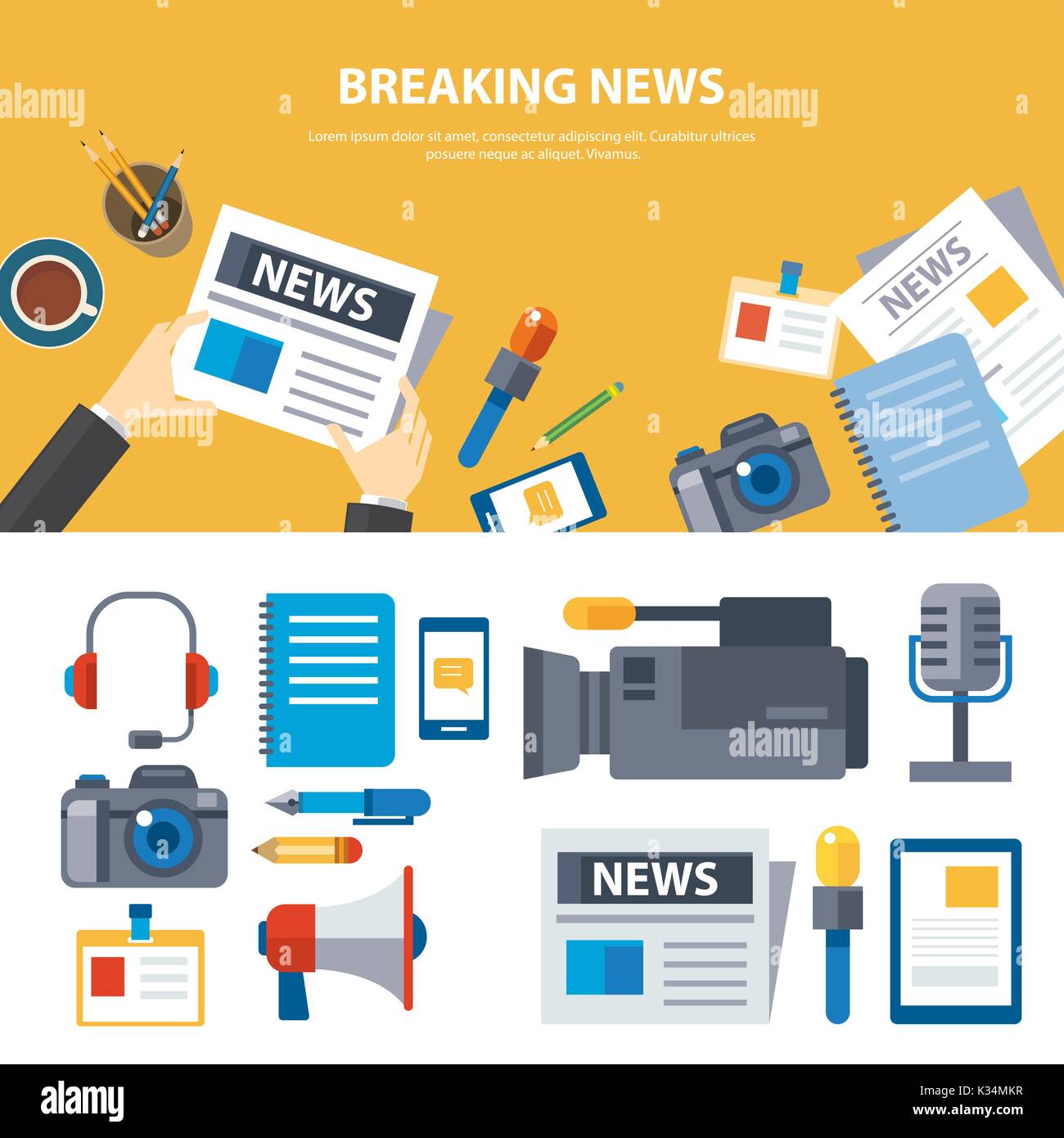 breaking news and media banner elements concept flat design Stock ...