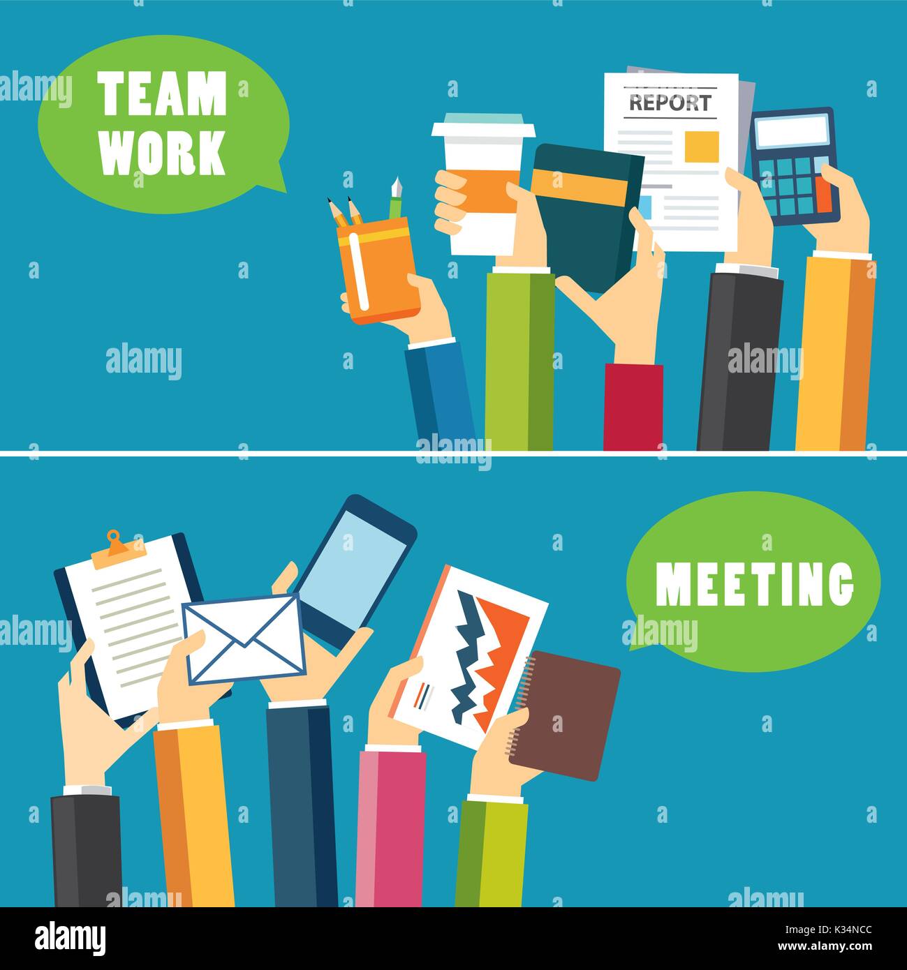 banner teamwork and meeting concept flat design Stock Vector Image ...