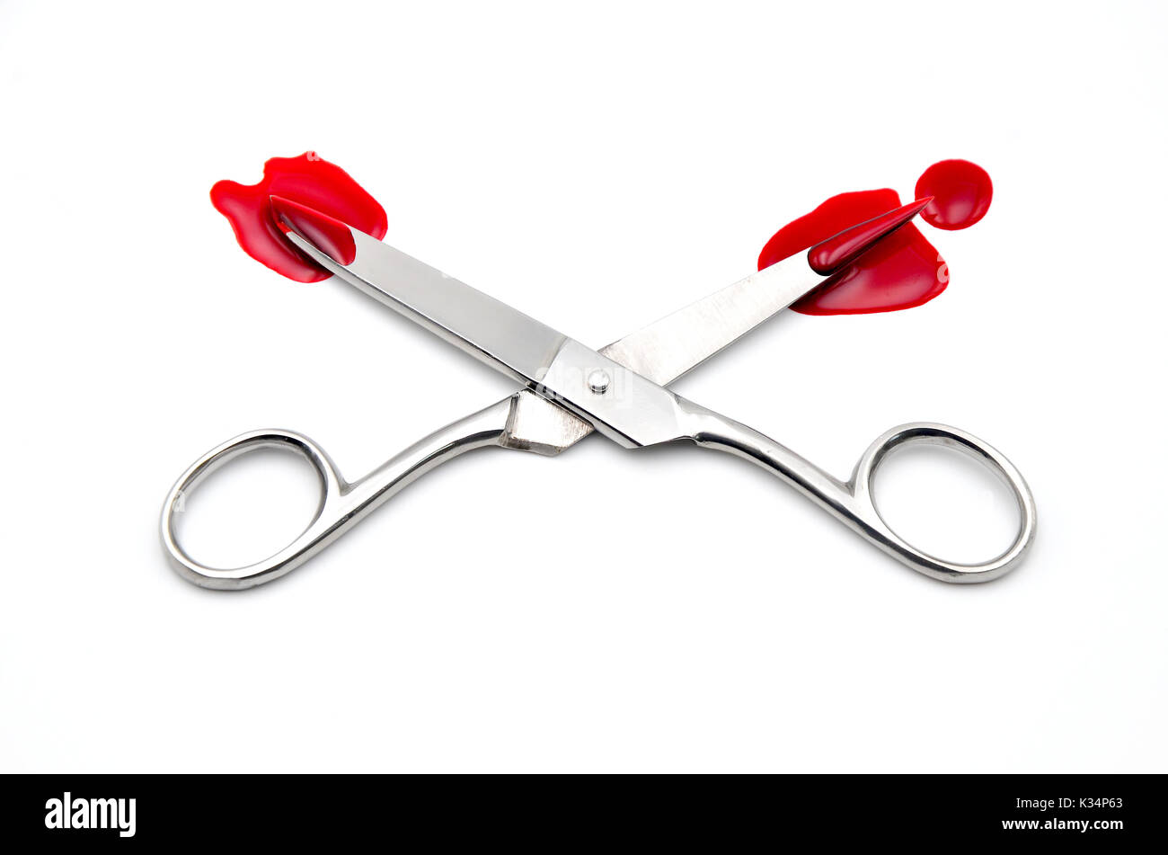 scissors with blood on white background Stock Photo - Alamy