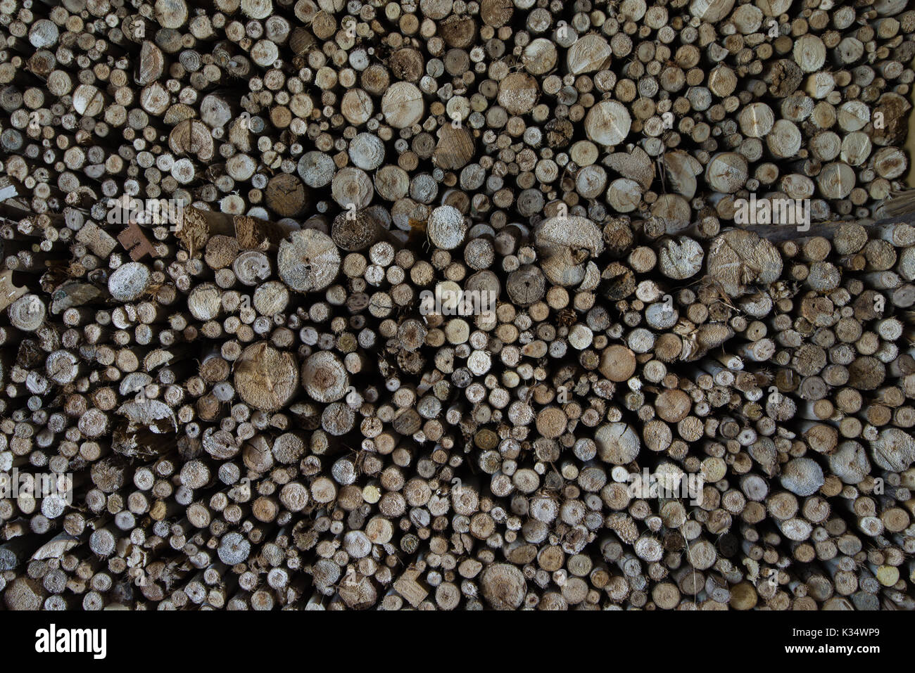 Wood rounded cut and arranged for fireplace Stock Photo - Alamy