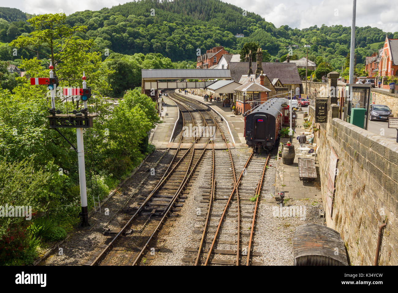 Llangollen with the heritage preserved steam railway station next to ...