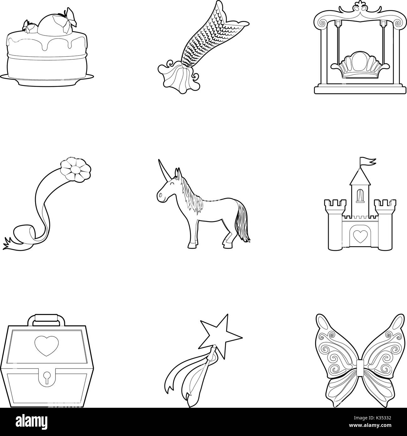 Little princess kit icons set, outline style Stock Vector Image & Art ...