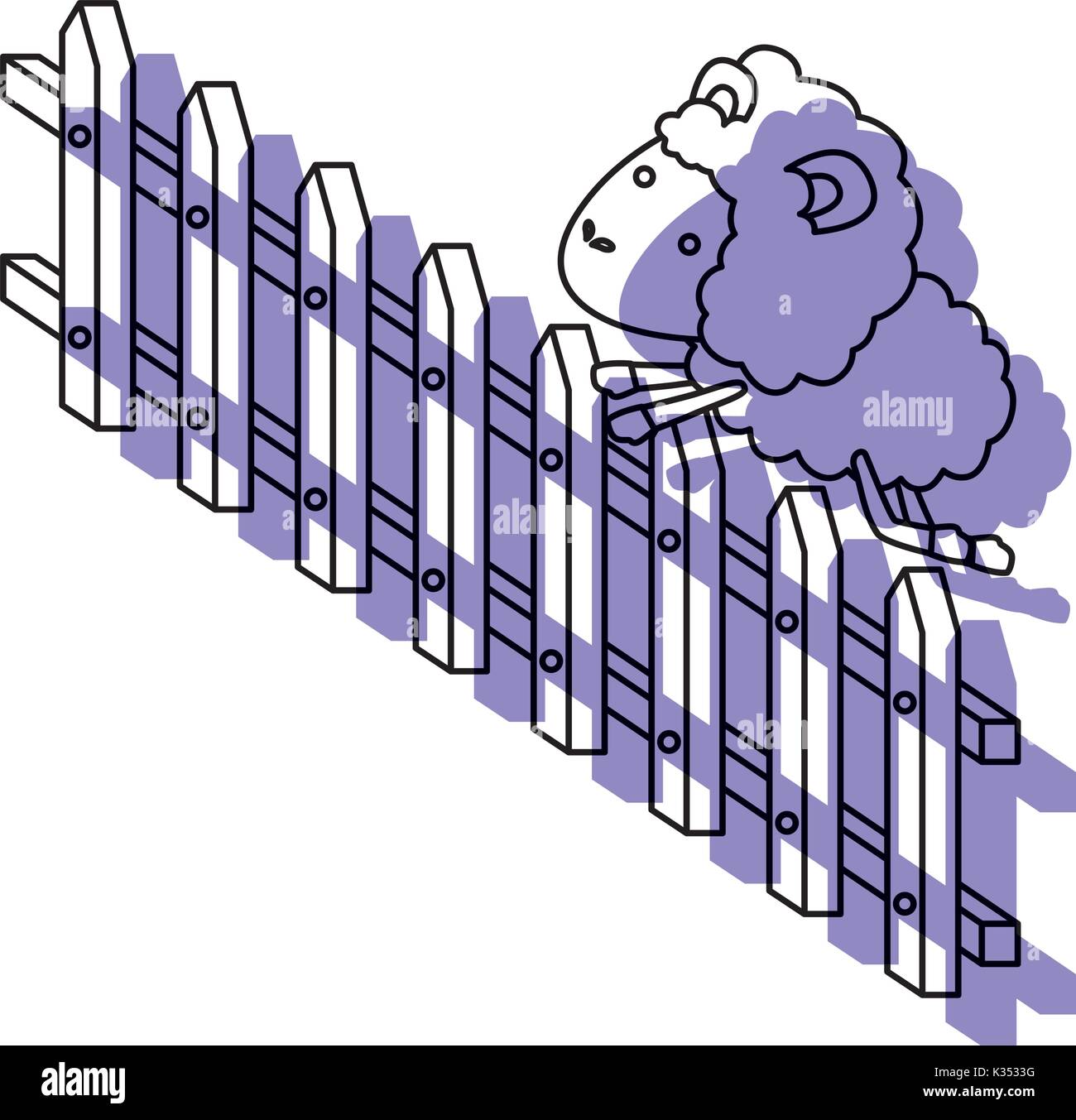 sheep animal jumping a wooden fence purple watercolor silhouette on ...