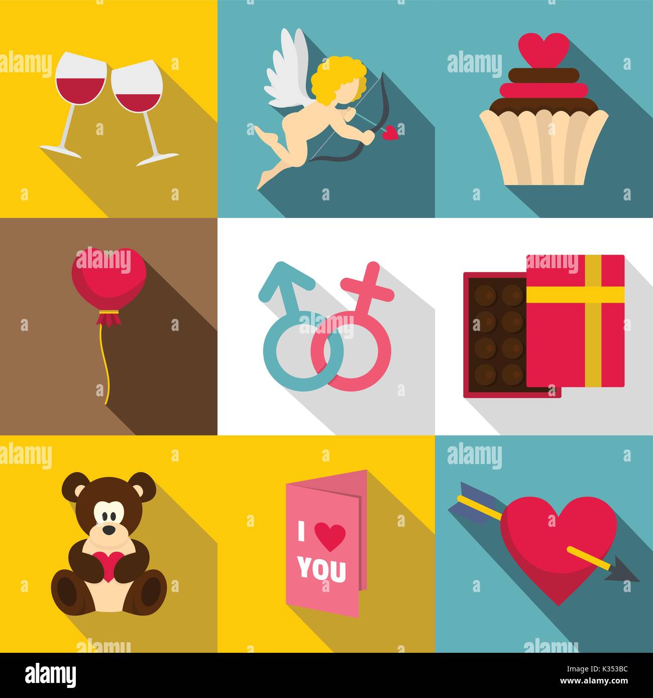 Valentine day symbols icon set, flat style Stock Vector Image & Art - Alamy