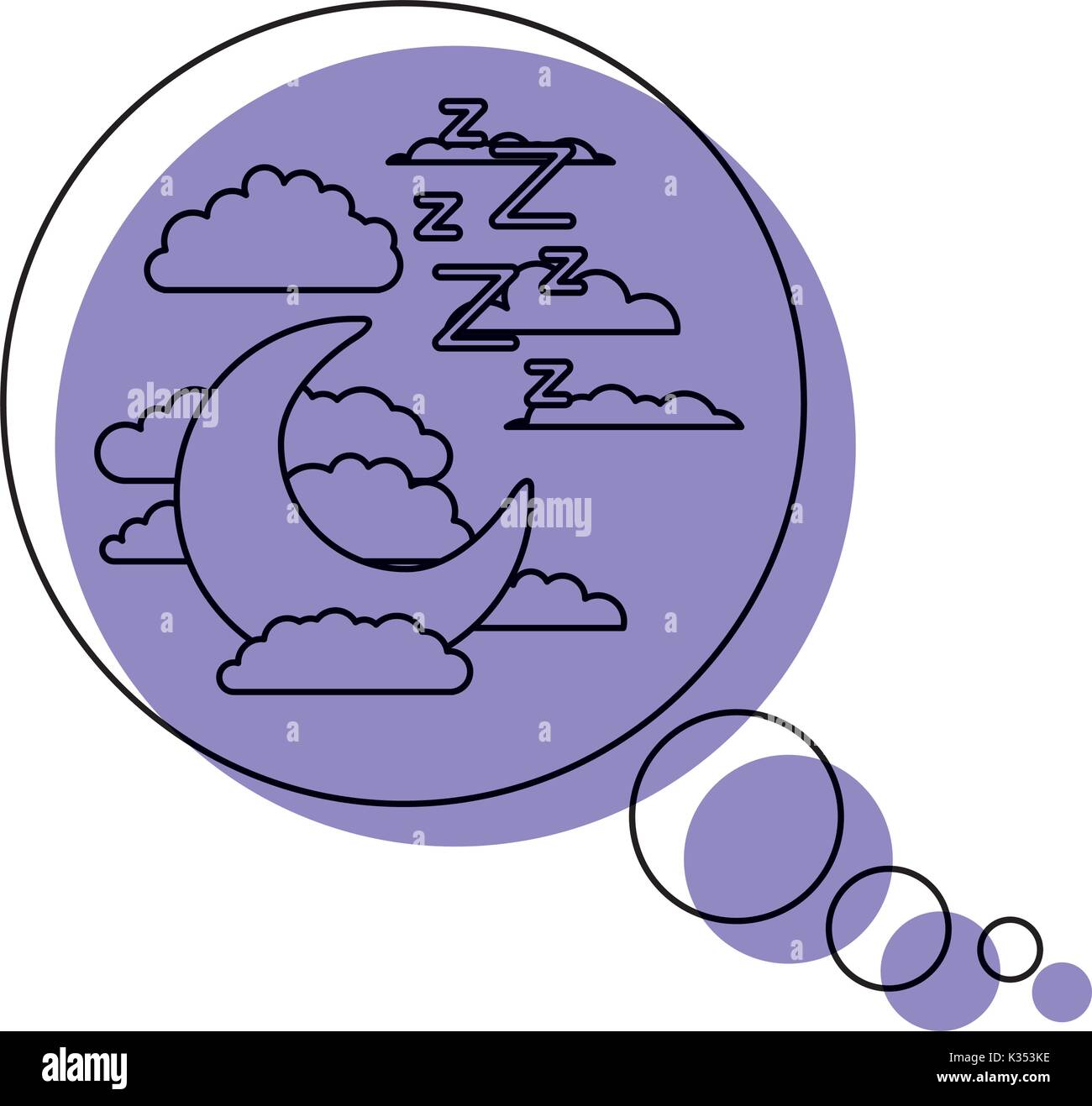 bubble call out with night landscape and snoring sign purple watercolor ...