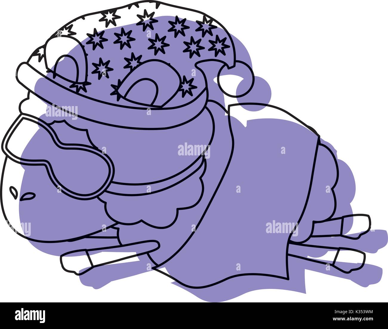 sheep animal with sleeping cap and sleep mask wrapped in a blanket ...