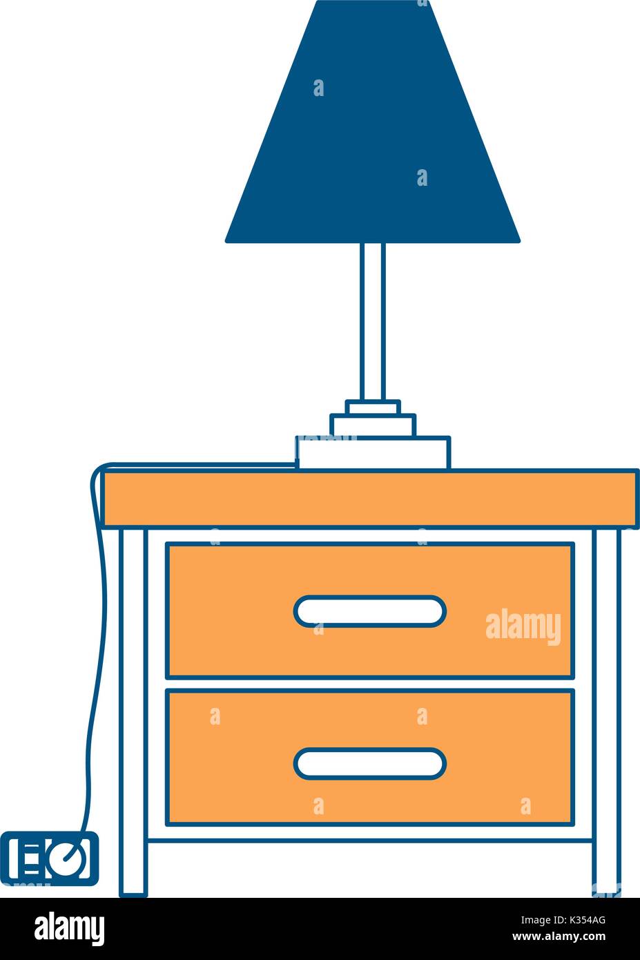 nightstand with lamp color section silhouette on white background Stock ...