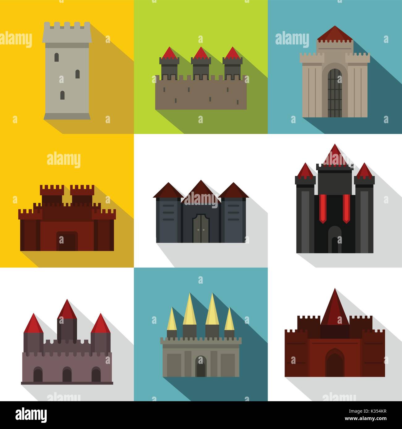 Towers And Castles Icon Set Flat Style Stock Vector Image And Art Alamy