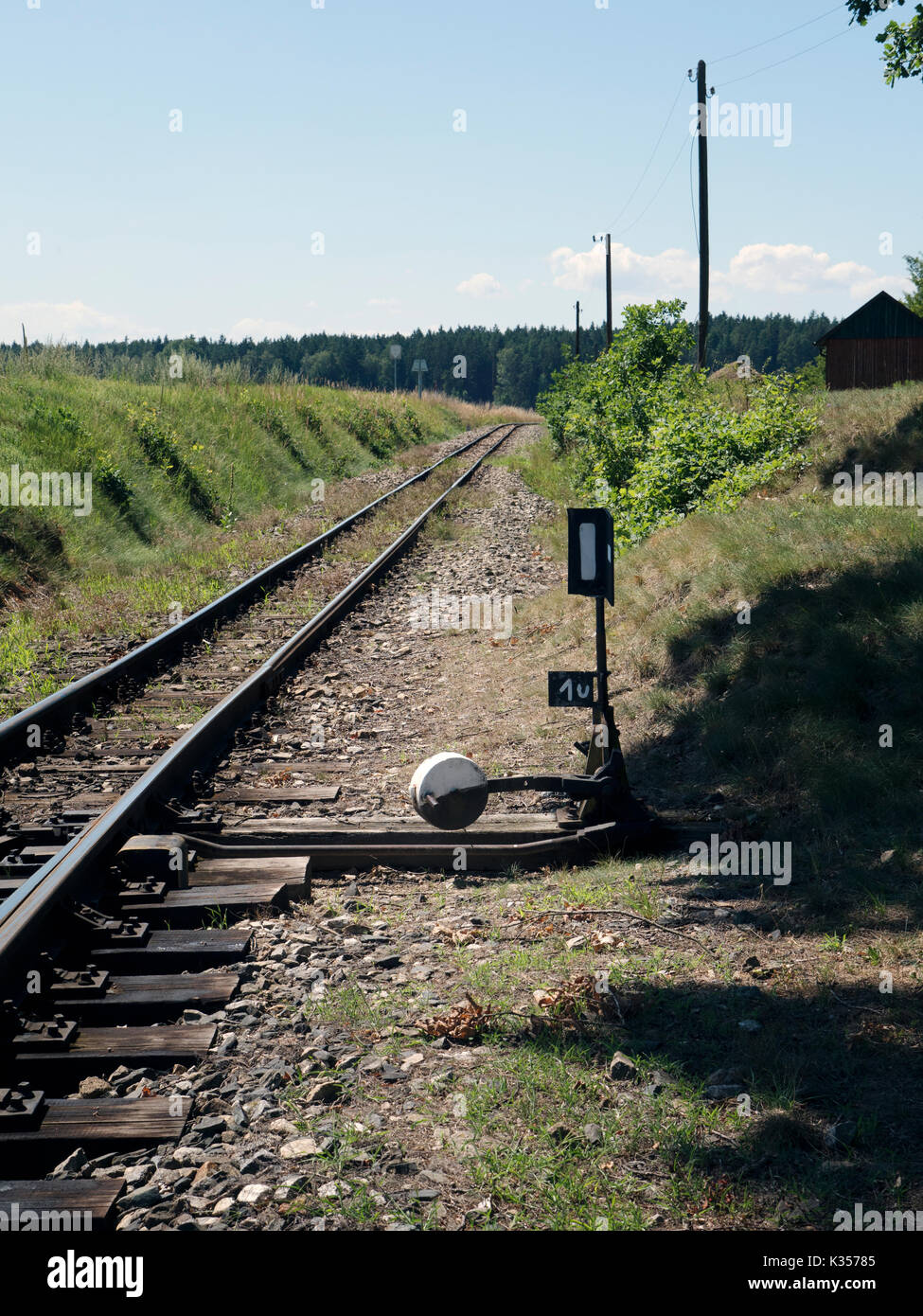 Small train station on narrow-gauge. Sunshine weather, village train ...