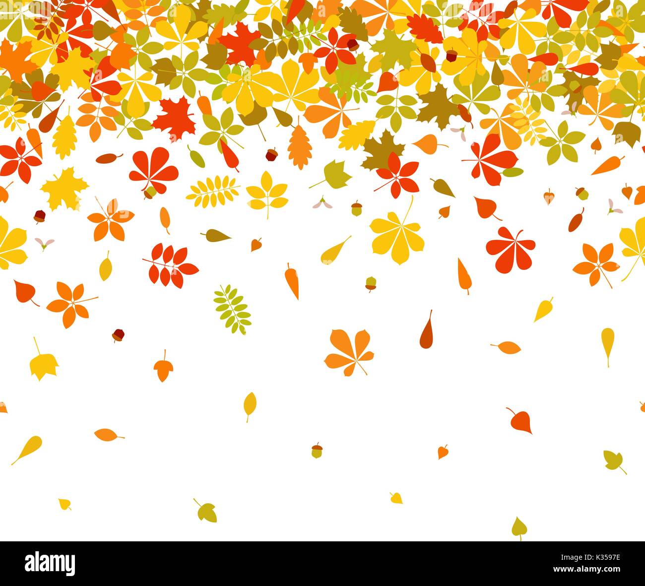 Seamless border Autumn falling leaf on white background Stock Vector ...