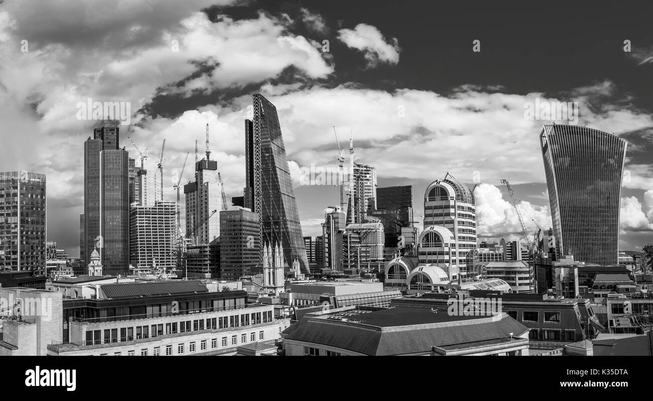 Panoramic view of iconic modern skyscraper buildings in the financial ...