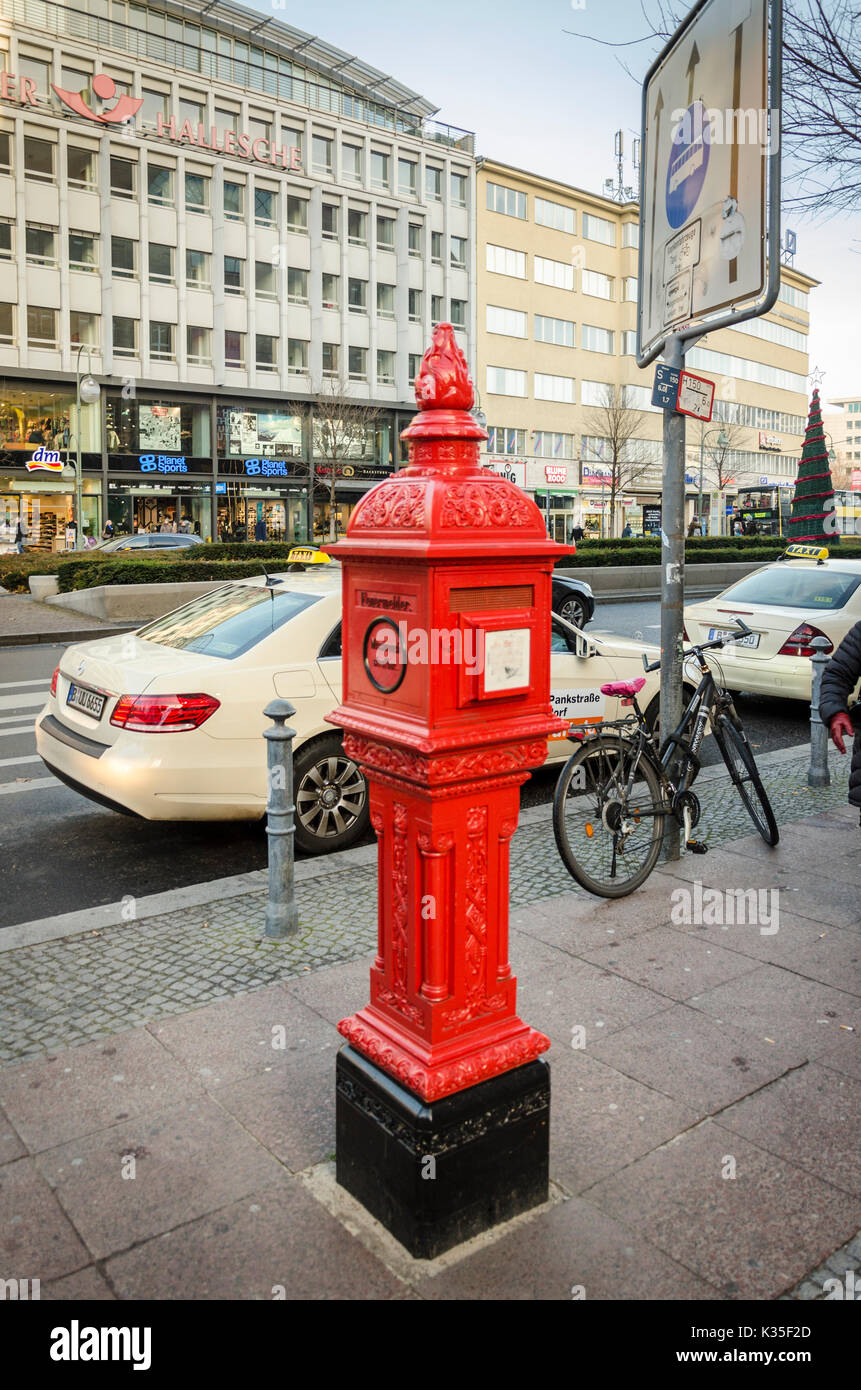 Historic red fire alarm post / feuermelder on Tauentzienstrasse, Berlin ...
