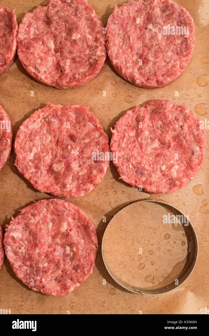 Raw round cutlets made of ground beef Stock Photo - Alamy