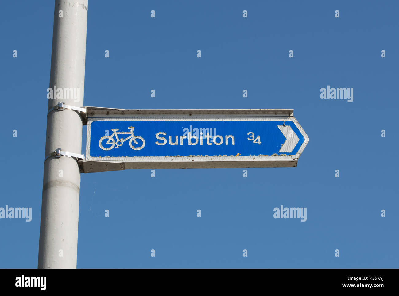 right pointing cycle route sign given direction and distance to ...