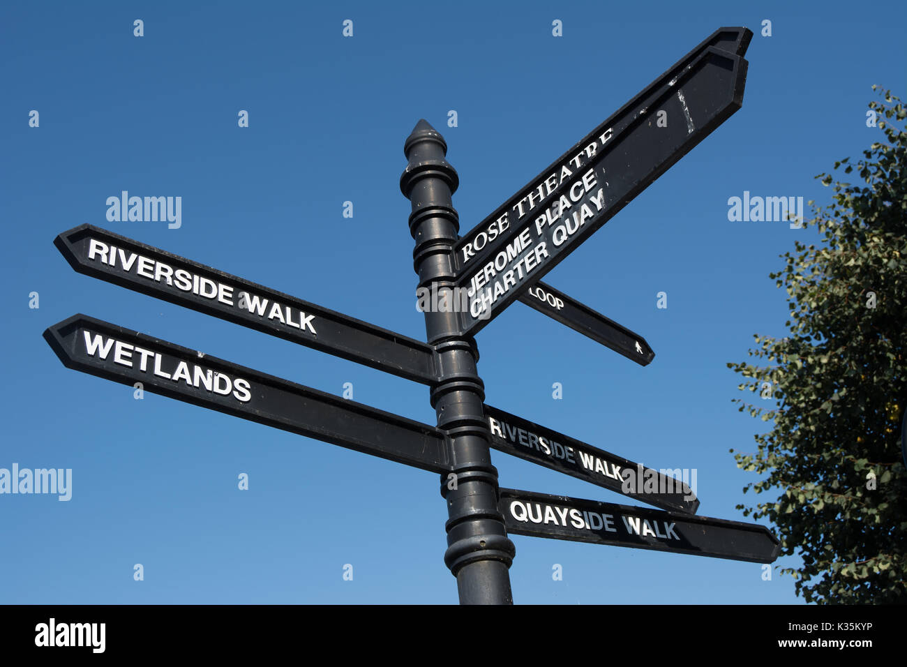 signpost at charter quay, kingston upon thames, surrey, england, giving ...