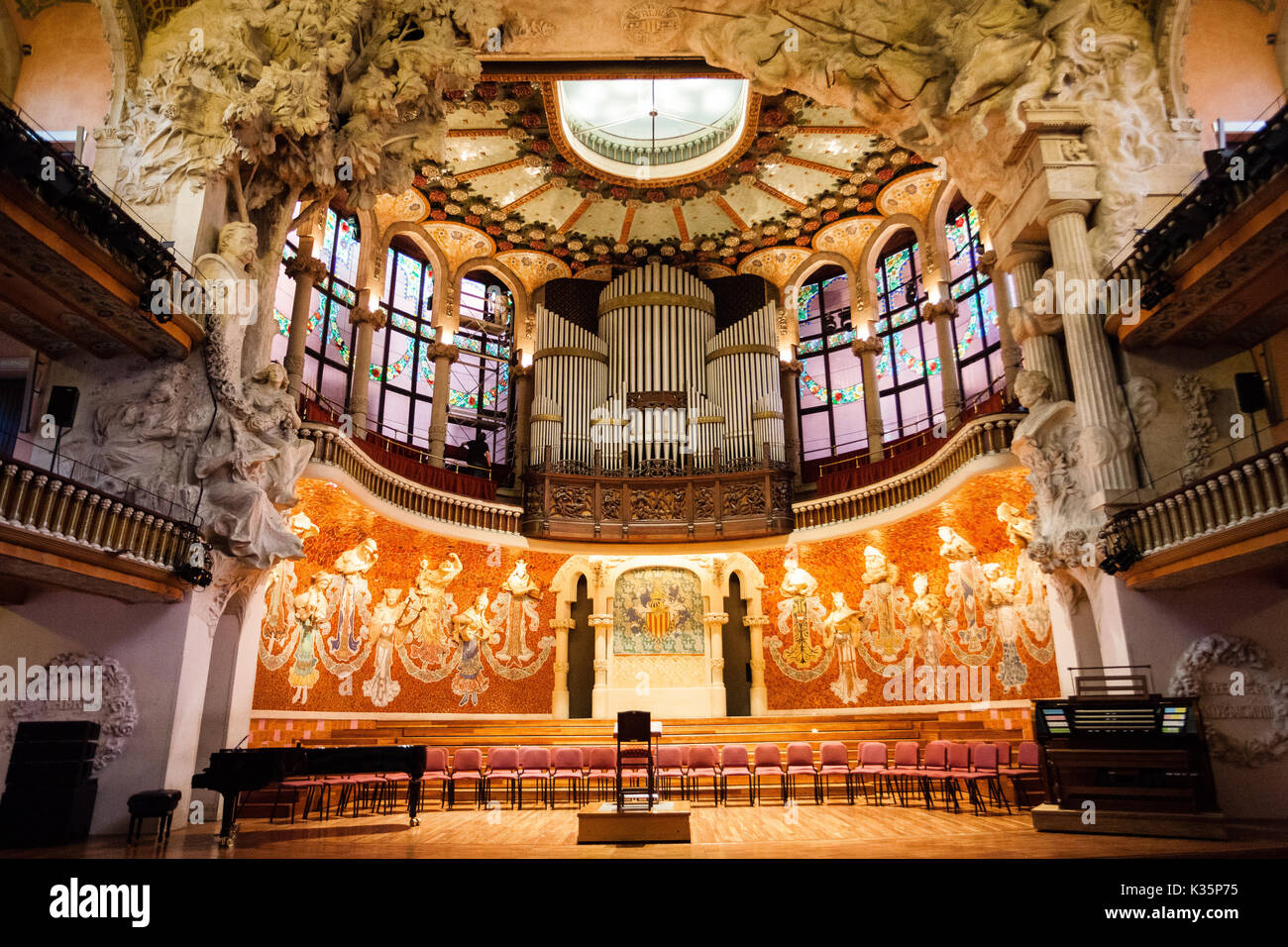 Interior of Palau de la Musica in Barcelona, World Heritage Place Stock ...