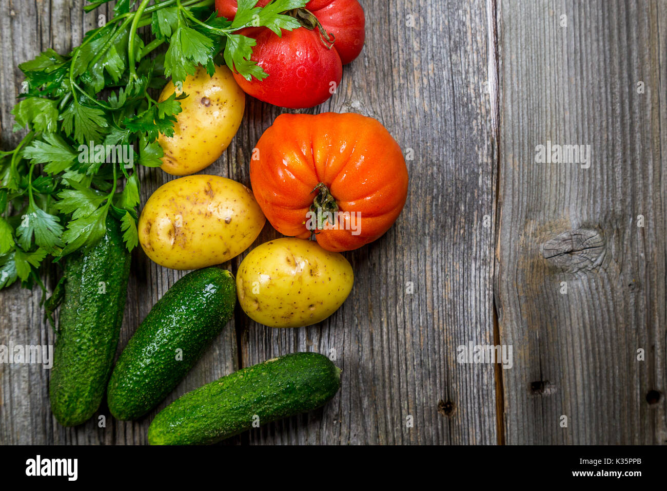 Vegetables On Wooden Table Background Stock Photo - Alamy