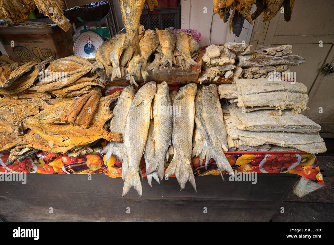 April 6, 2017 Ibarra, Ecuador: dried fish variety in the local farmers ...