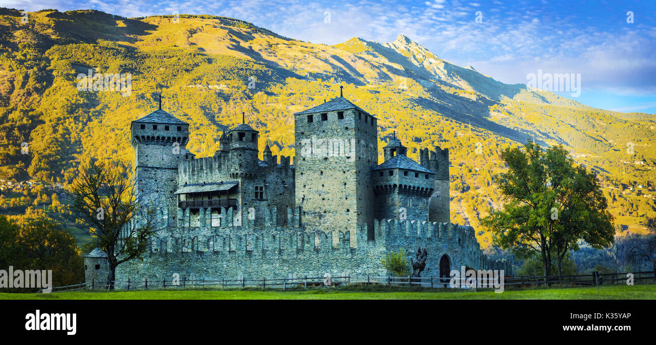 Impressive Fenis castle over sunset,Valle d' Aosta,Italy Stock Photo ...