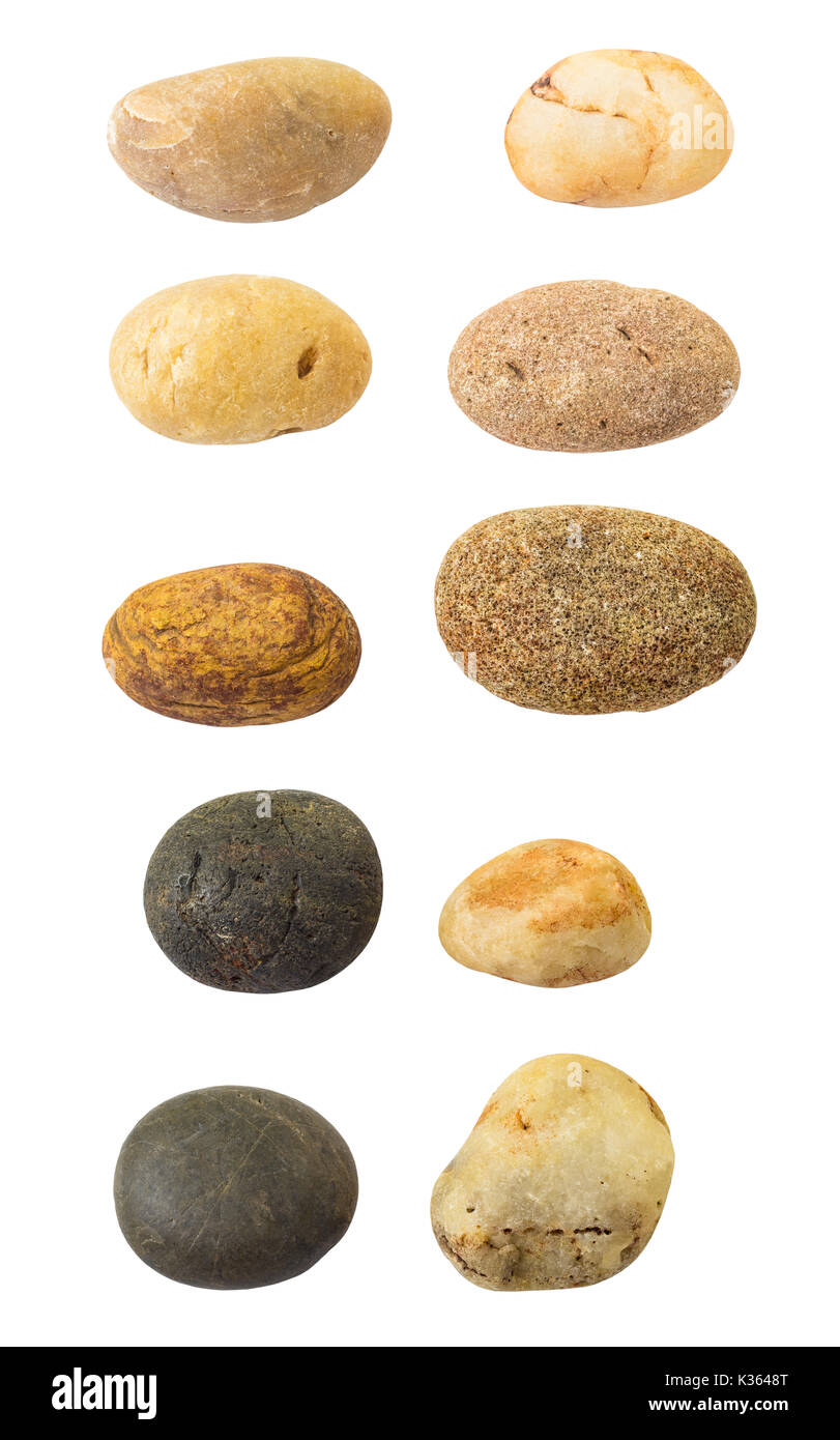 Different pebbles isolated on white background (clipping path included ...