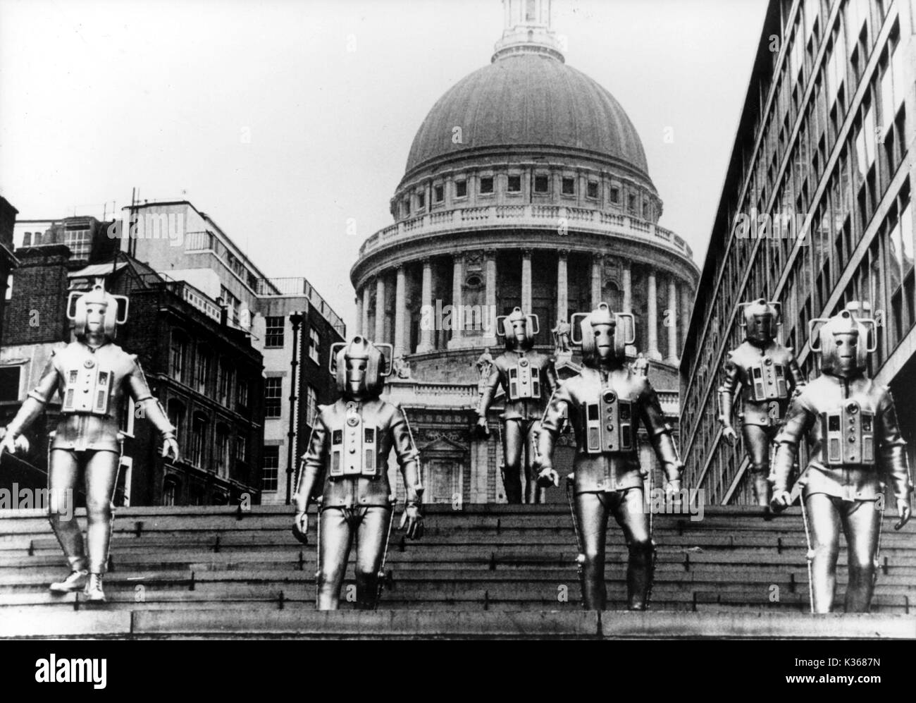 DOCTOR WHO The Cybermen descend steps in front of St Pauls Cathedral ...