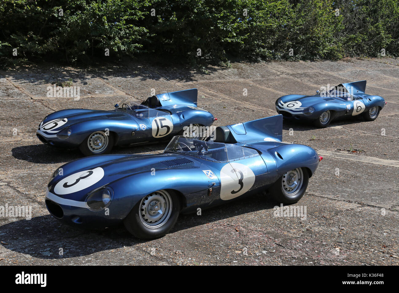 Five historic D-Type Jaguars visit Brooklands circuit, Weybridge ...