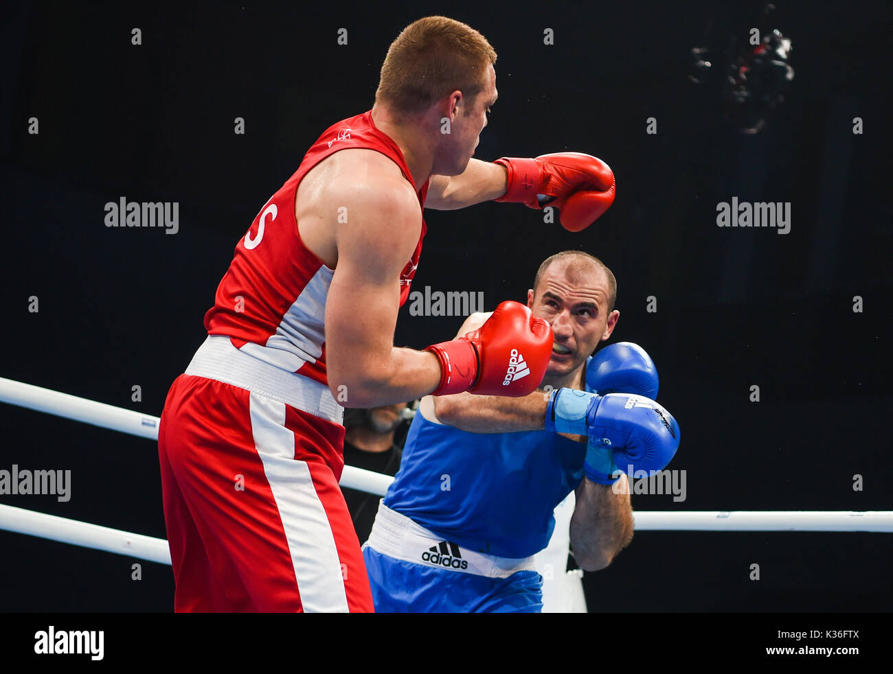 Australian boxer Joseph Goodall (R) fights Mahammadrasul Majidov from ...